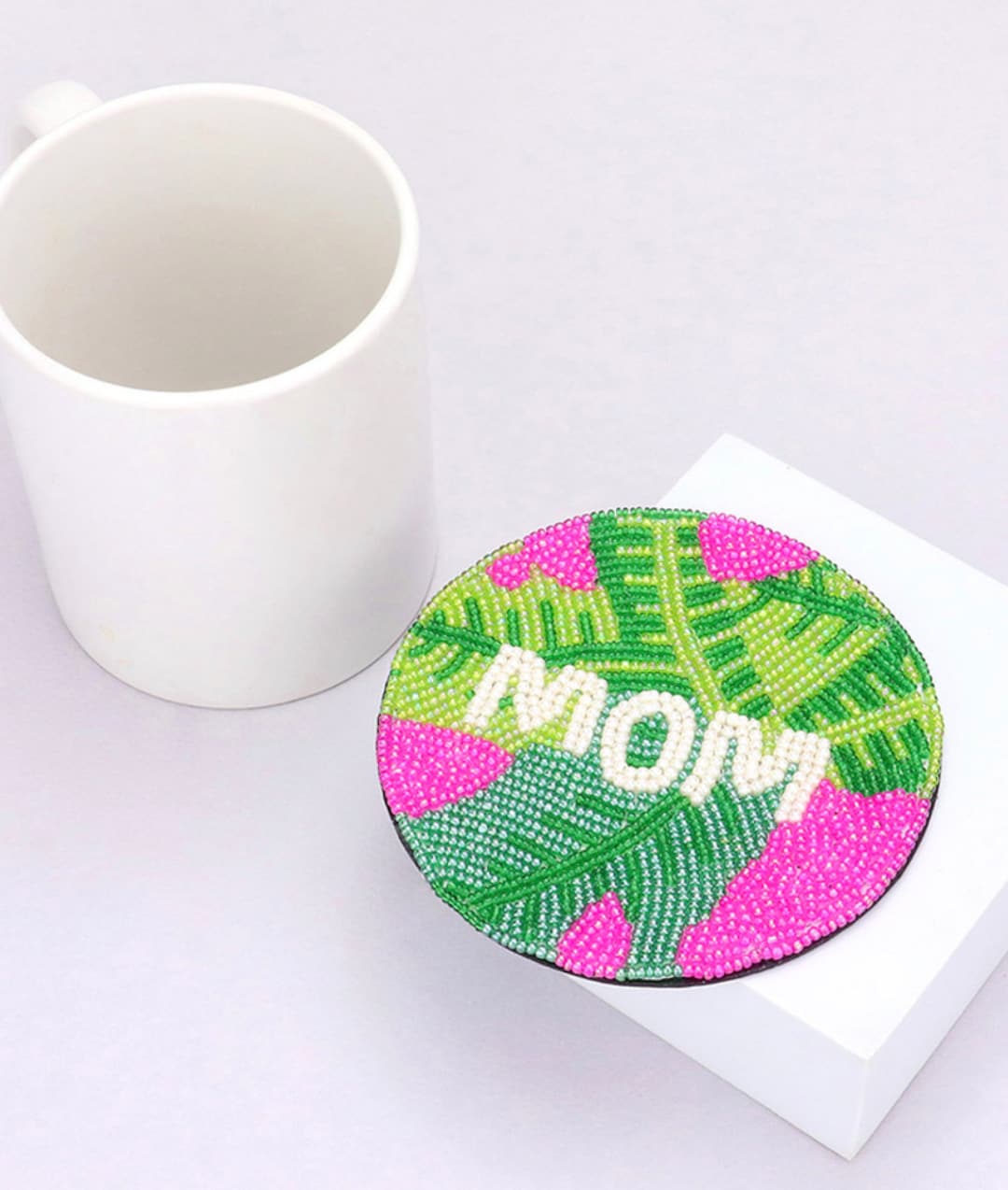 Mom Palm Tree Pink & Green Seed Bead Coaster Unique Mothers Day Gift ...