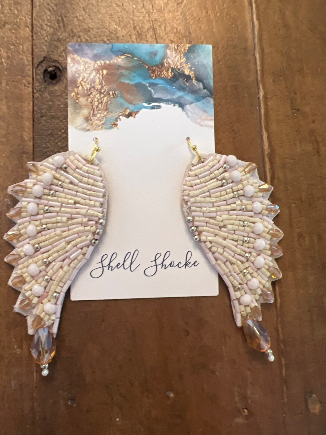 Ivory Blush & Silver Angel Wing Beaded Dangle Earrings Statement ...