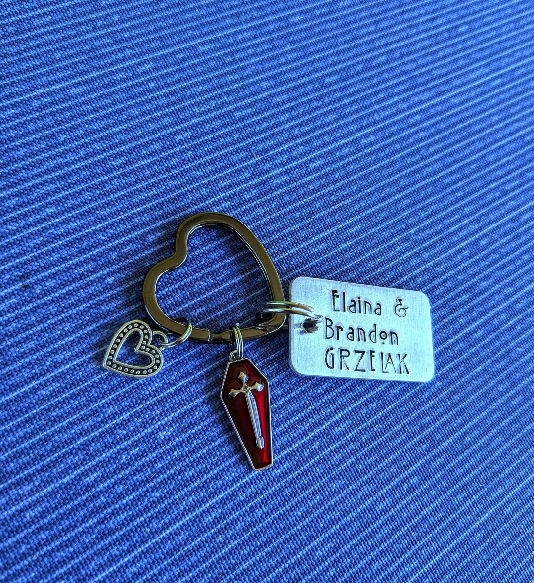 Personalized Halloween Macabre Couple Keychain With Heart Charm, Coffin ...