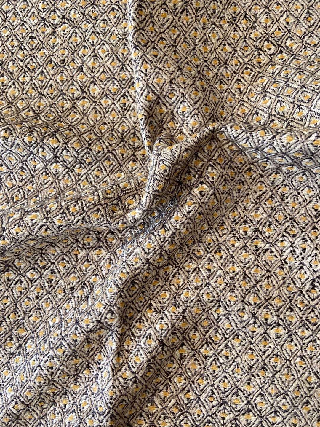Fabric With Cream, Beige and Mustard Patterns in Viscose and Linen ...
