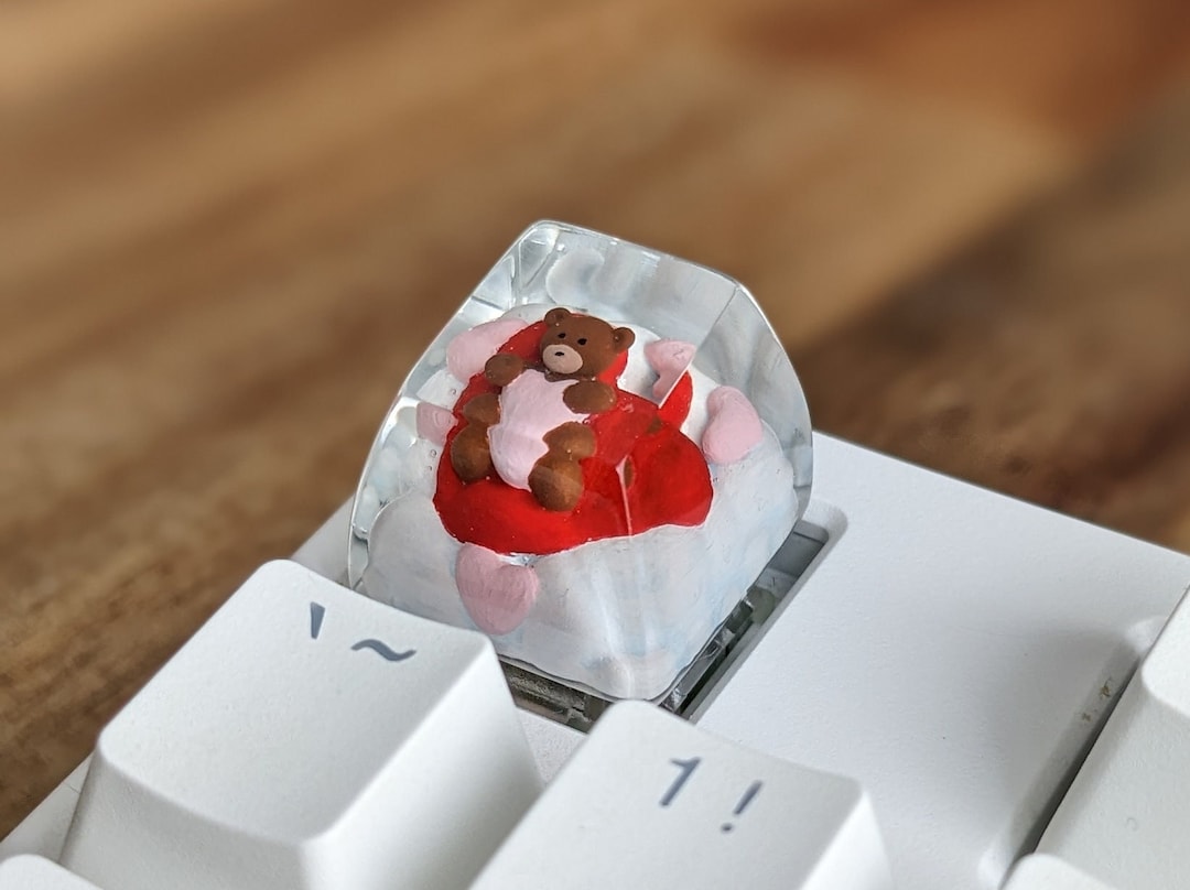 Teddy Bear Artisan Keycap, Valentines Keycap, Heart Keycap, Custom ...