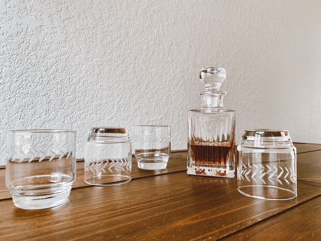 Vintage Etched Rocks Glasses Whiskey Glasses Set of 4 - Etsy
