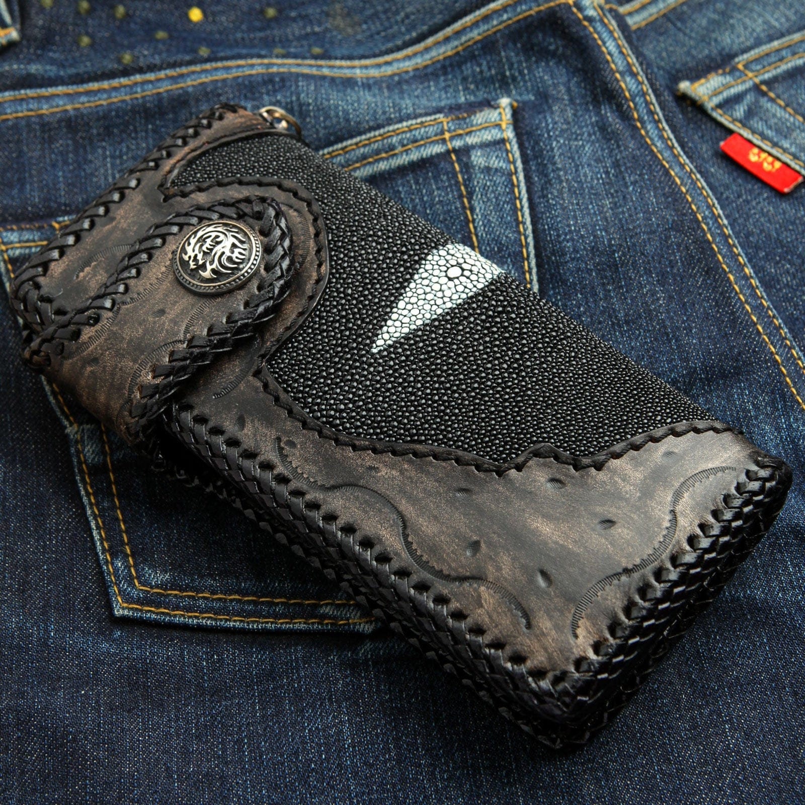 Genuine Stingray Leather Silver Dragon Concho Big Biker Wallet - Etsy
