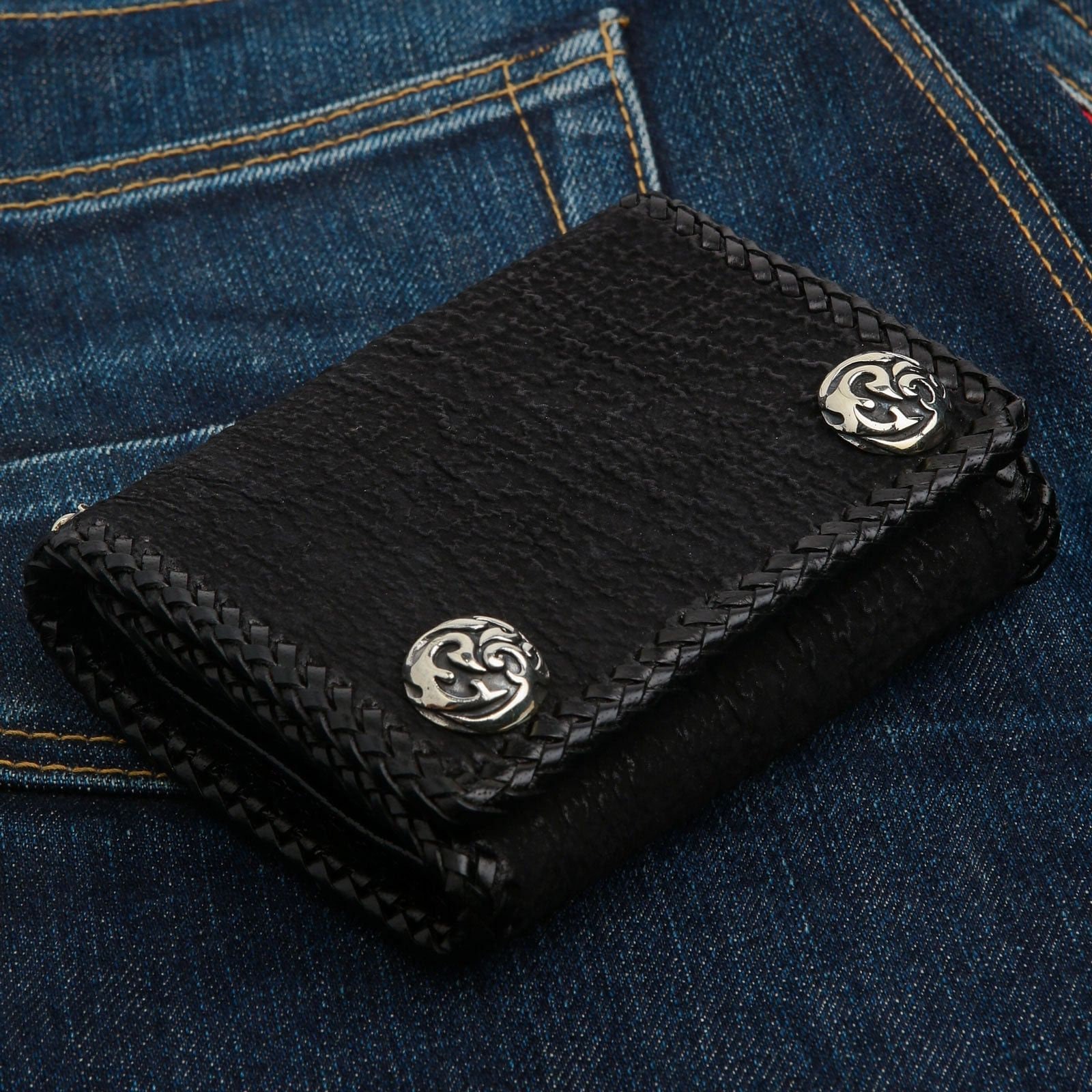 Genuine Shark Skin Biker Wallet, Real Cowhide Leather Men's Chain - Etsy