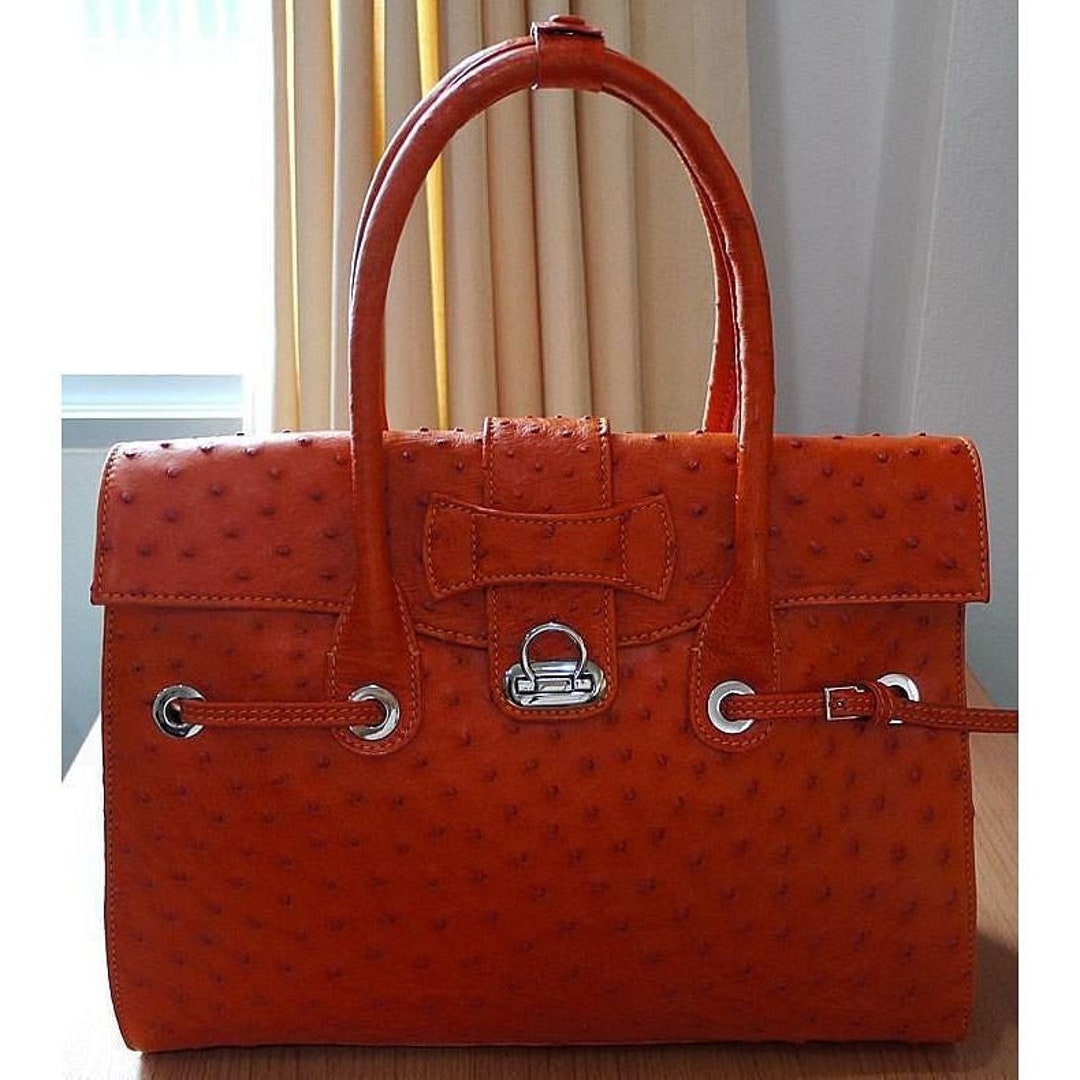 Ostrich Handbag, Exotic Skin Orange Genuine Leather Handbag Real - Etsy
