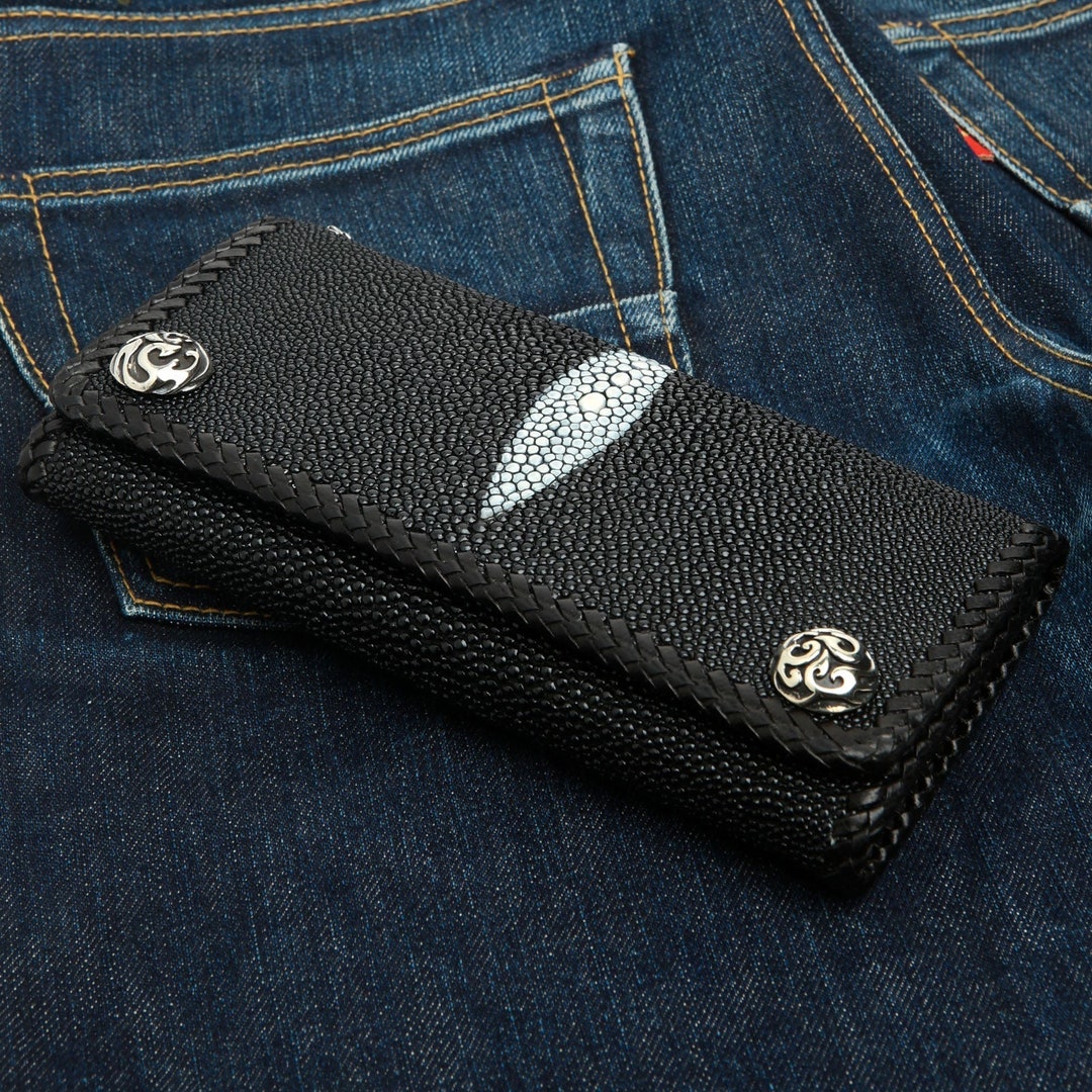 Leather Trifold Long Biker Wallet, Genuine Stingray Exotic Skin Harley ...