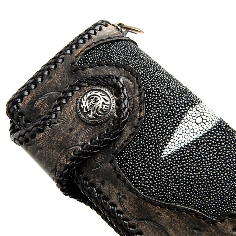 Genuine Stingray Leather Silver Dragon Concho Big Biker Wallet - Etsy