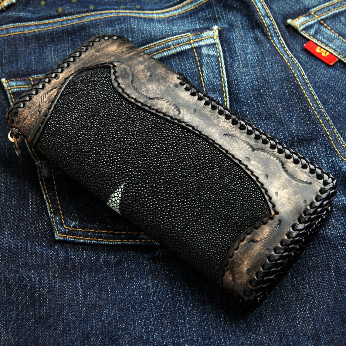Genuine Stingray Leather Silver Dragon Concho Big Biker Wallet - Etsy