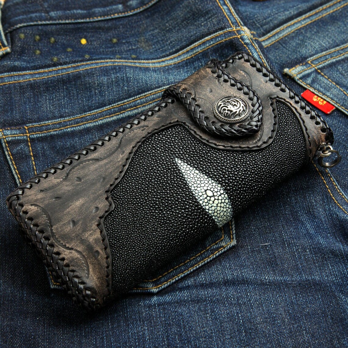 Genuine Stingray Leather Silver Dragon Concho Big Biker Wallet - Etsy