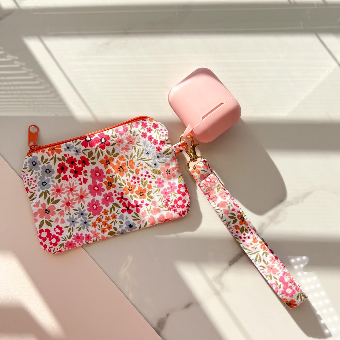 Floral Fabric Coin Purse: Handmade Zipper Pouch With Keychain Wristlet ...