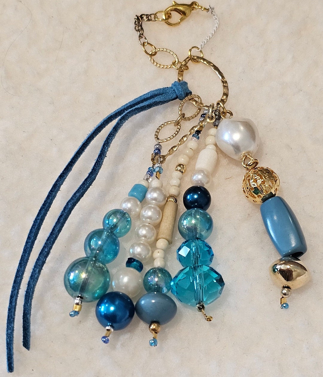 Handmade Beaded Bag Charm, Caribbean Blue, Upcycled Jewelry - Etsy