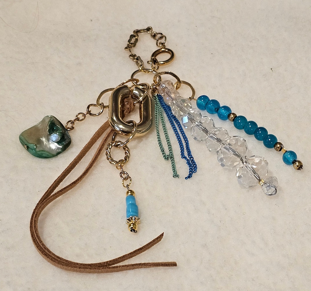 Aqua Blue Beachy Glam Bag Charm. Upcycled From Vintage & Modern Jewelry ...