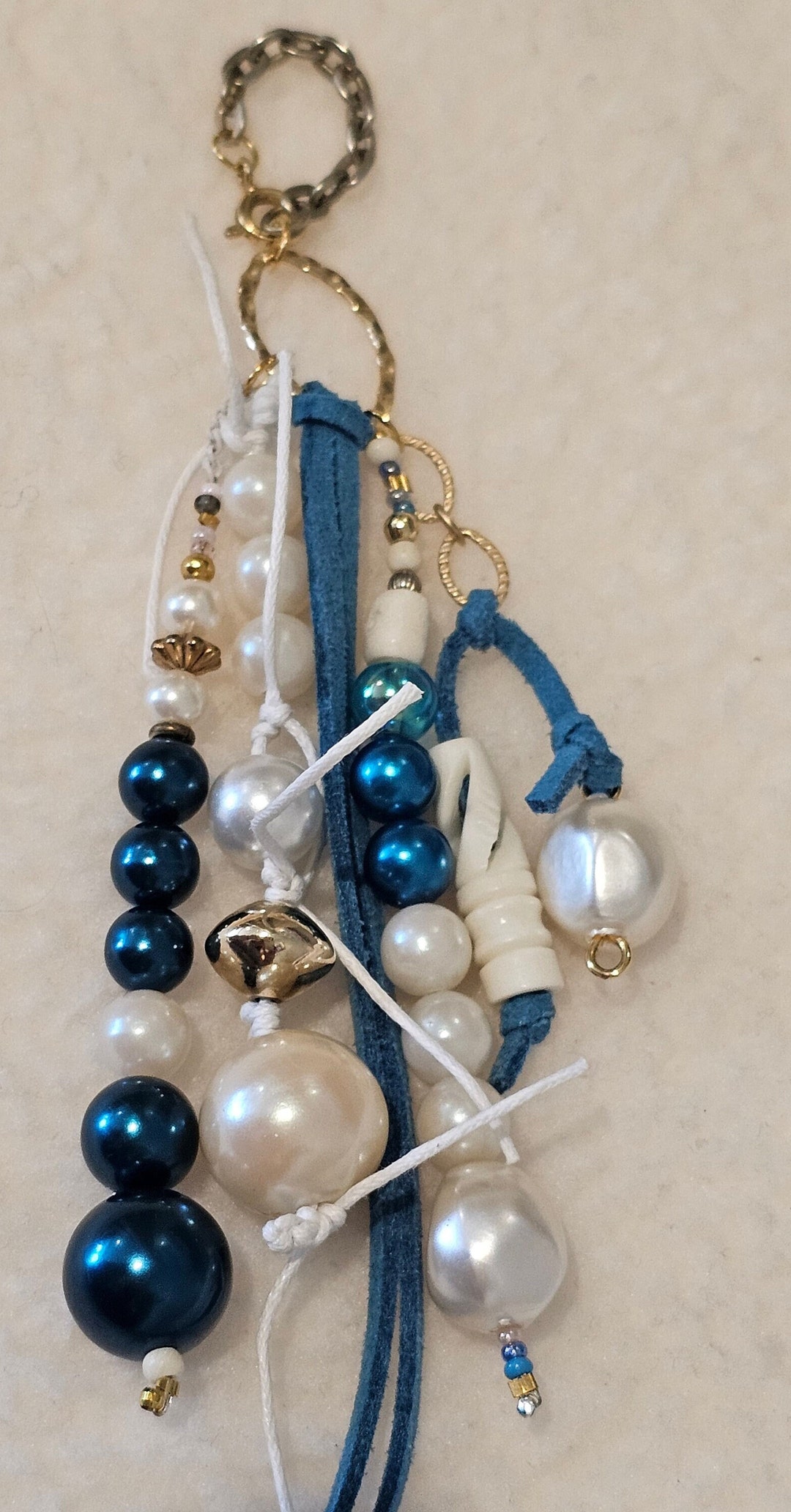 Handmade Pearl Bag Charm, Aquamarine Blue, Upcycled Jewelry - Etsy