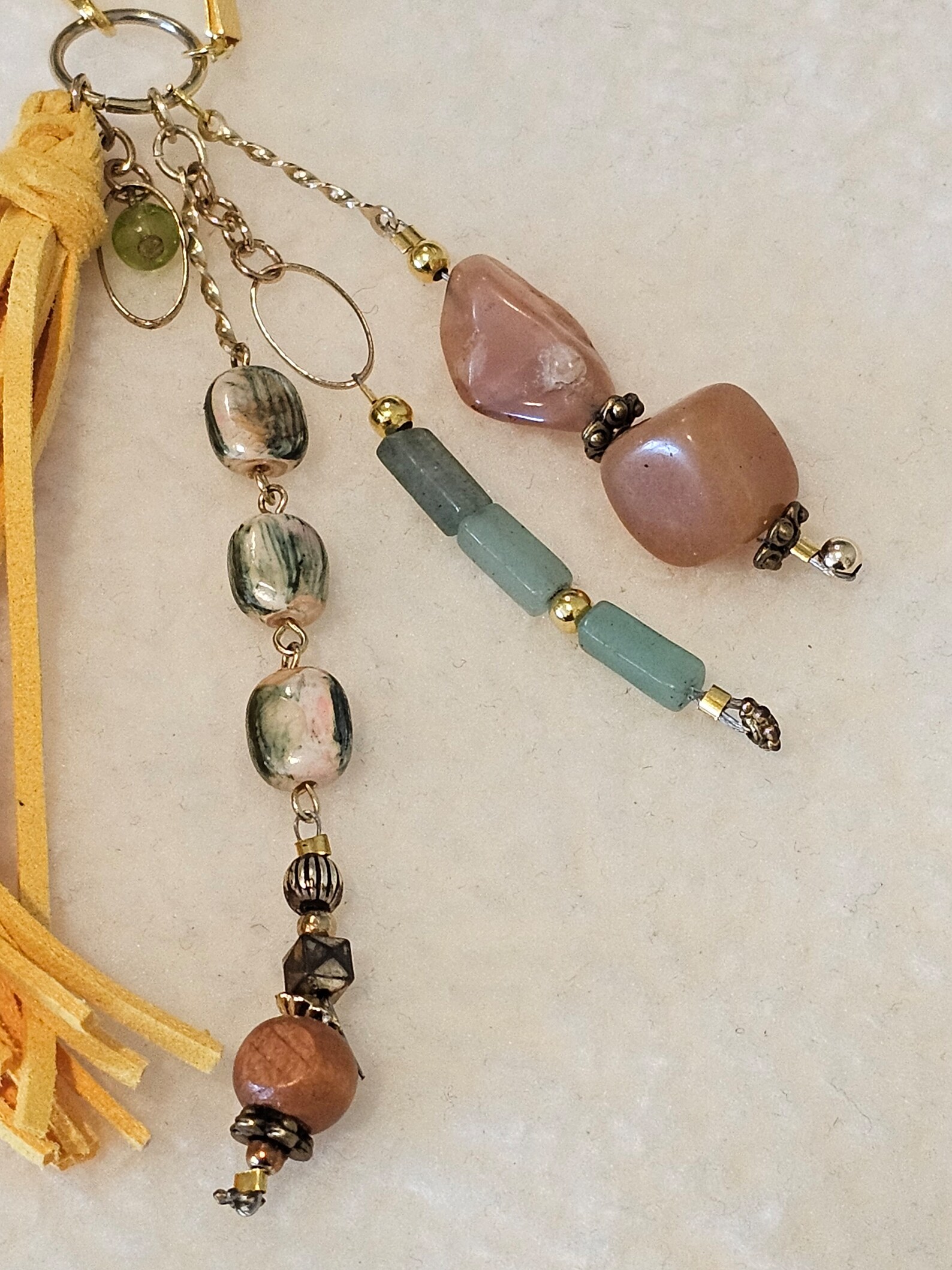 Precious Peach Quartz, Jade and Glass Beaded Bag Charm. Made With ...