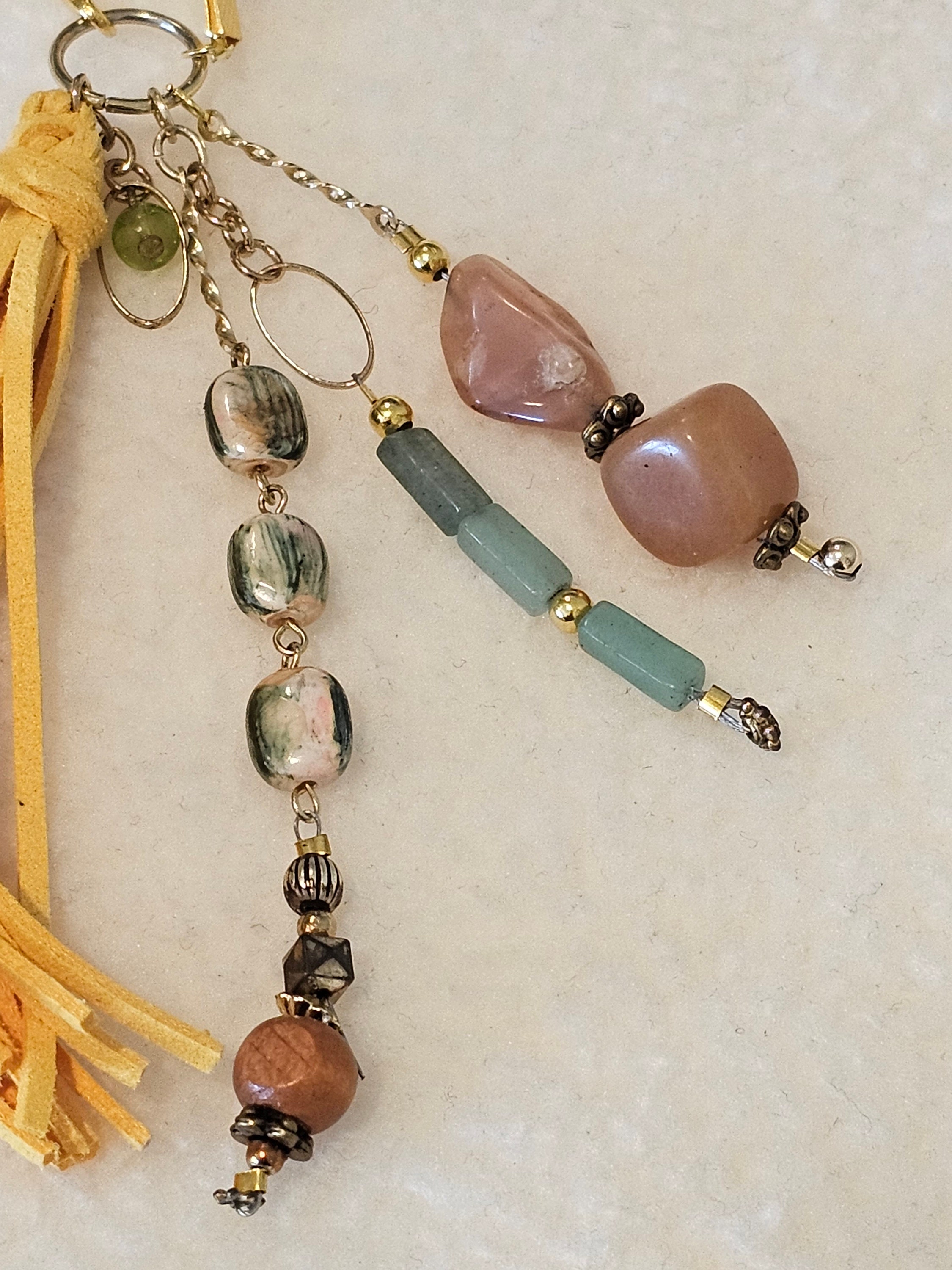 Precious Peach Quartz, Jade and Glass Beaded Bag Charm. Made With ...