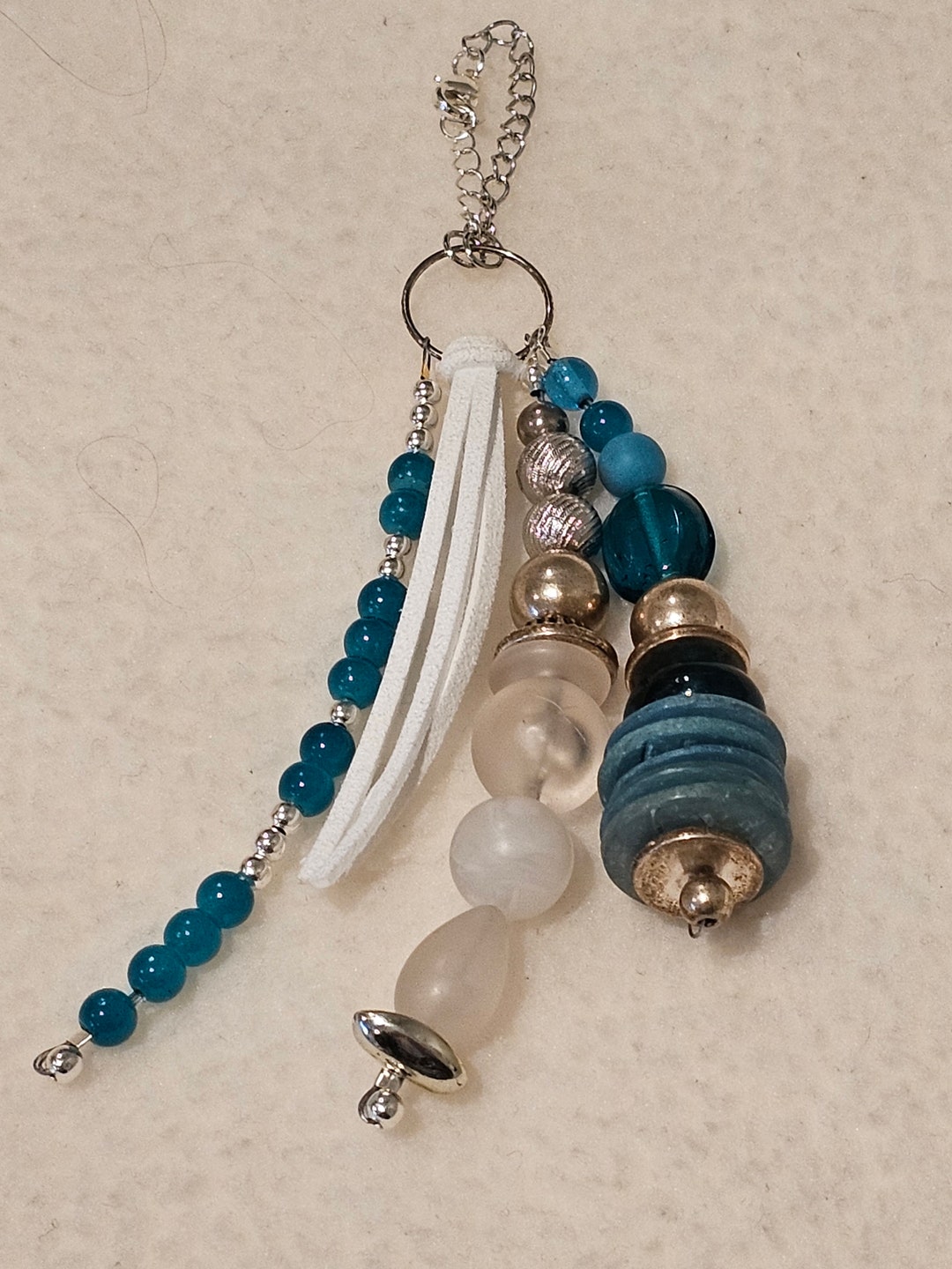 Vacation Vibes....aqua Blue and White Bag Charm. Upcycled From Vintage ...