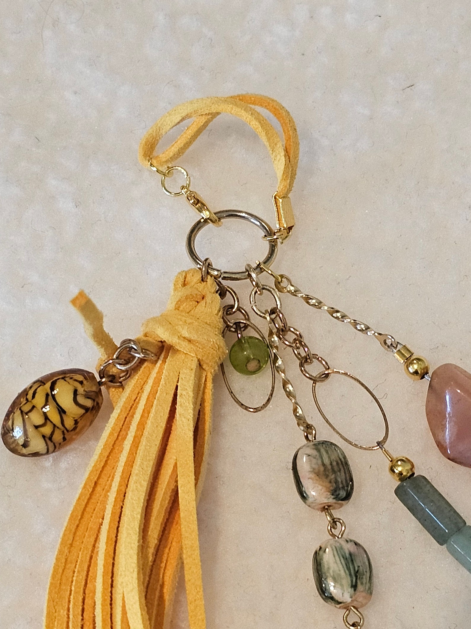 Precious Peach Quartz, Jade and Glass Beaded Bag Charm. Made With ...