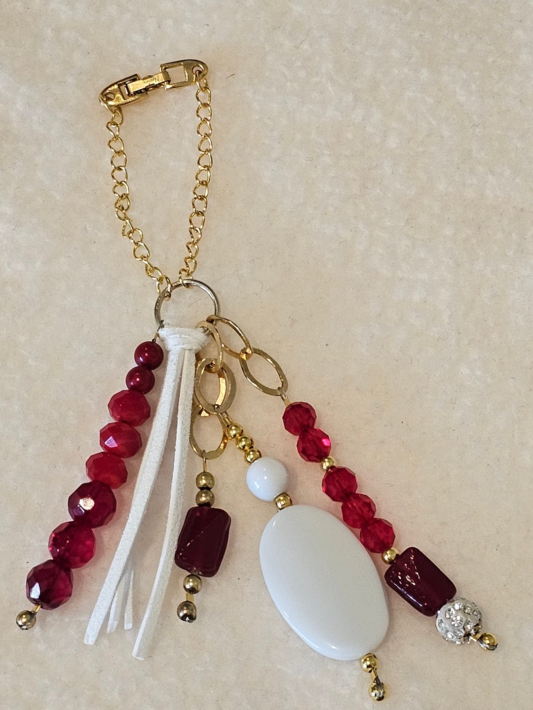 Handmade Red Crystal Bag Charm, Gold Chain, Upcycled Jewelry - Etsy