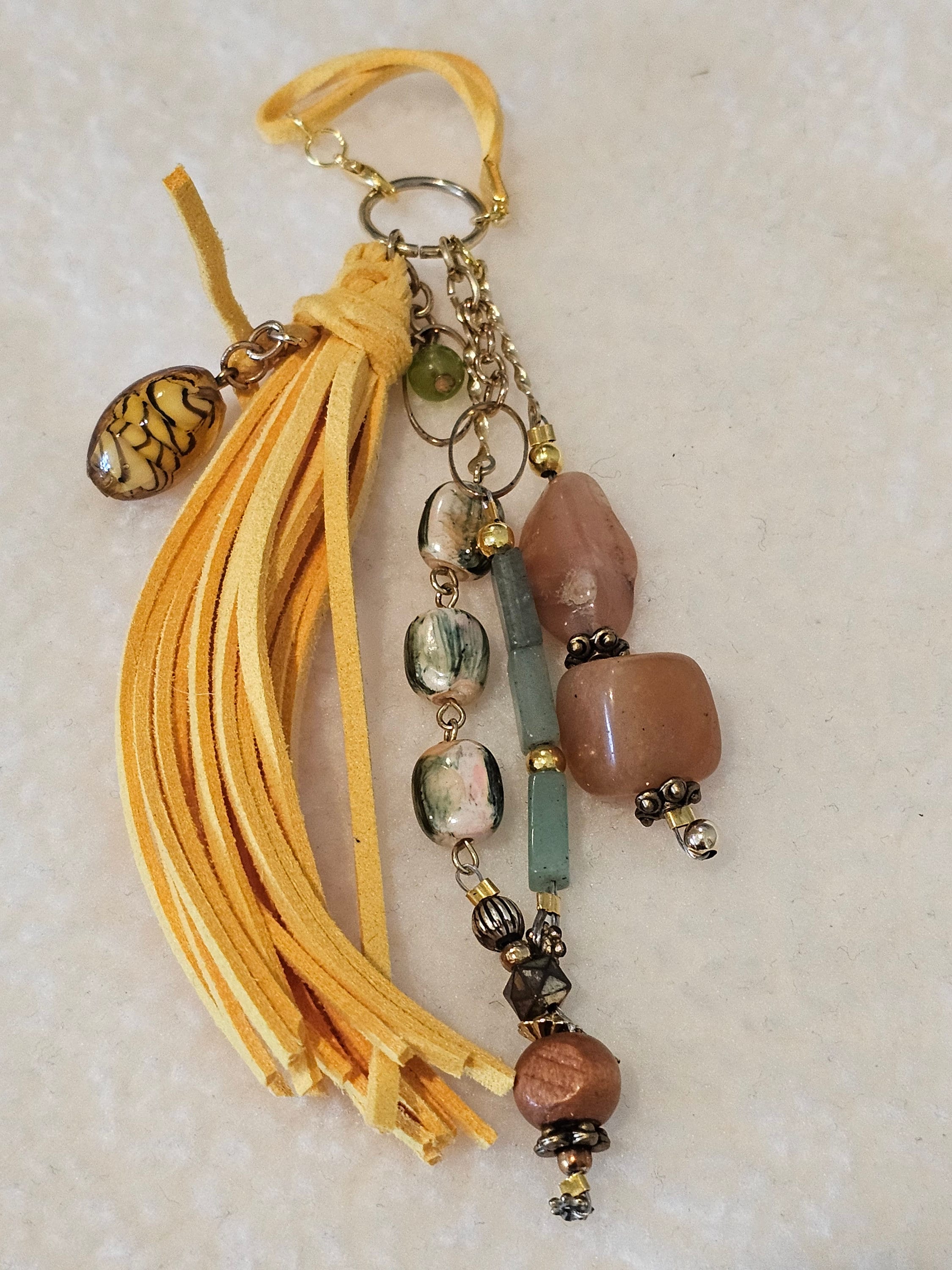 Precious Peach Quartz, Jade and Glass Beaded Bag Charm. Made With ...
