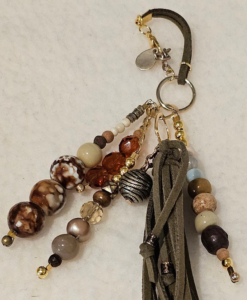 Upcycled Stone Bag Charm, Tassel Keychain, Purse Accessory - Etsy