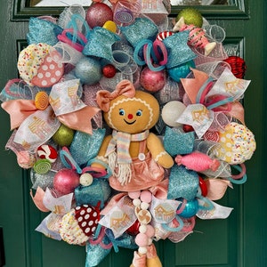 Gingerbread Deco Mesh Wreath, Gingerbread Decor, Whimsical Wreath ...