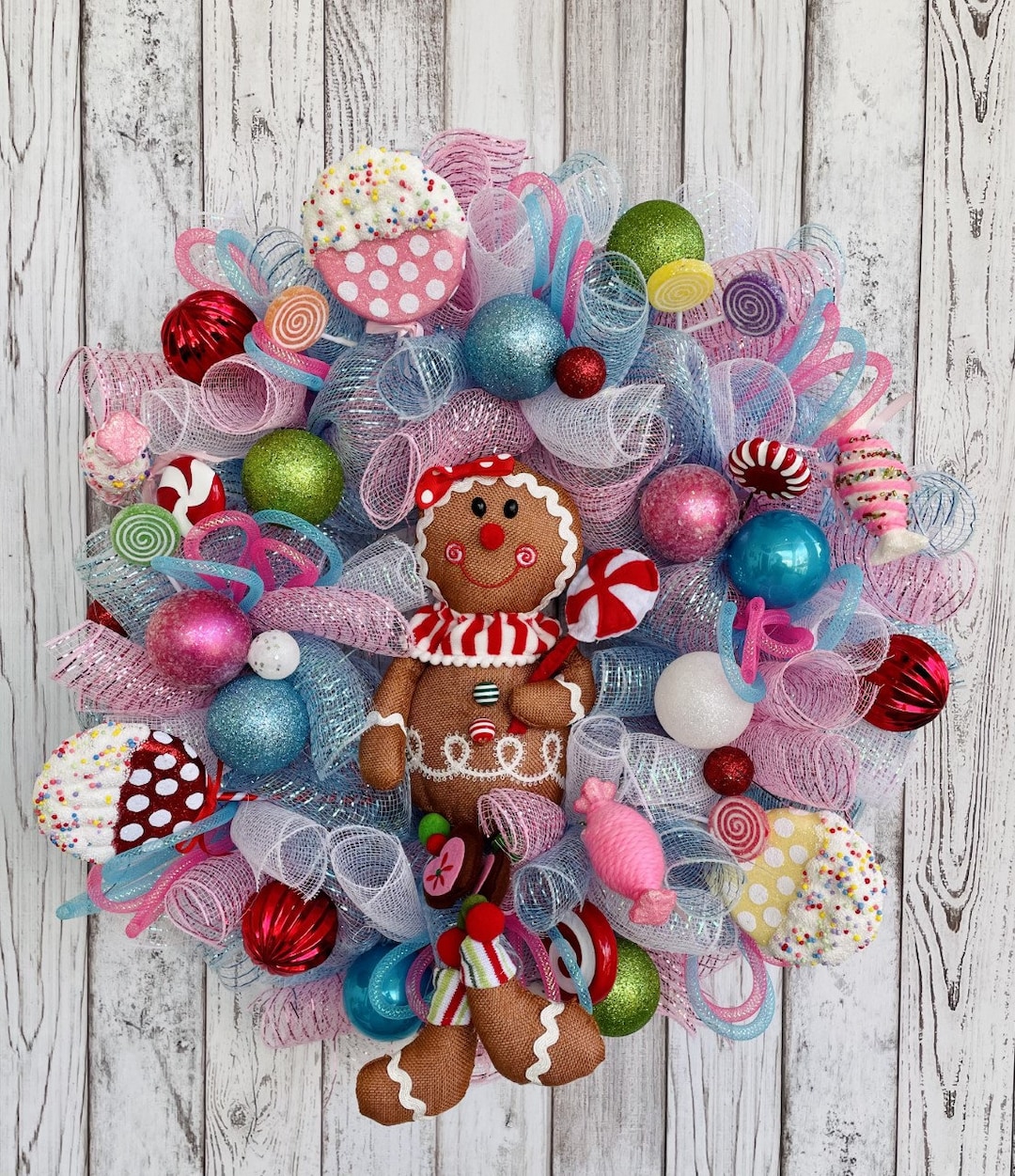 Gingerbread Deco Mesh Wreath, Gingerbread Decor, Whimsical Wreath ...