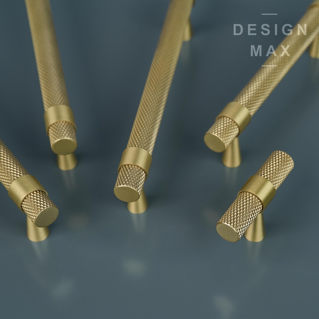 Knurled Matte Brass Cabinet Handles: Modern Bar Pull - Etsy