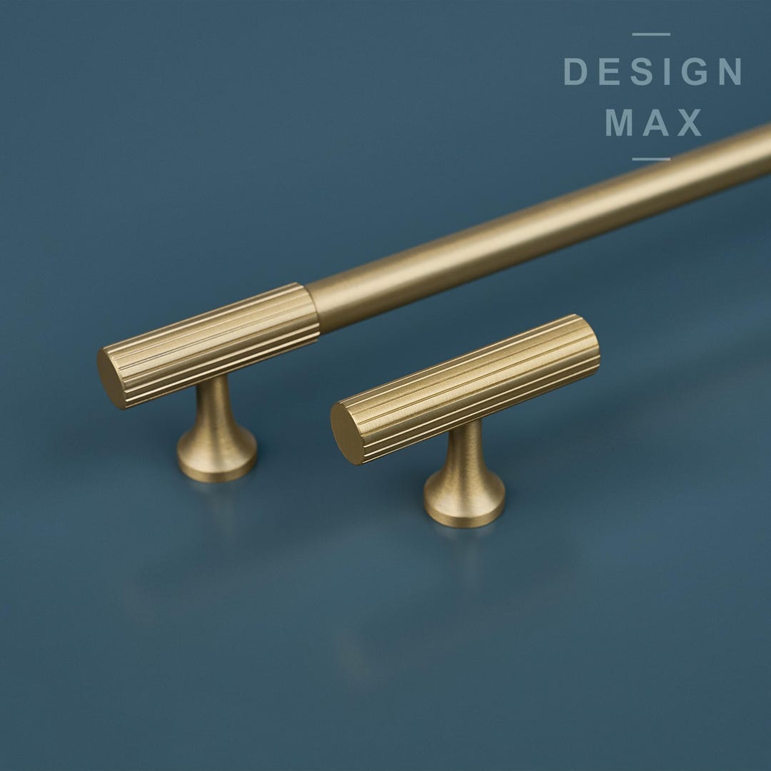 Matte Brass Modern Knurling Handles, Unique Knurled T Bar Solid Brass ...