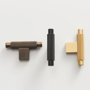 Stylish Antique Brass Cabinet Accents: Modern Matte Brass Knobs and ...