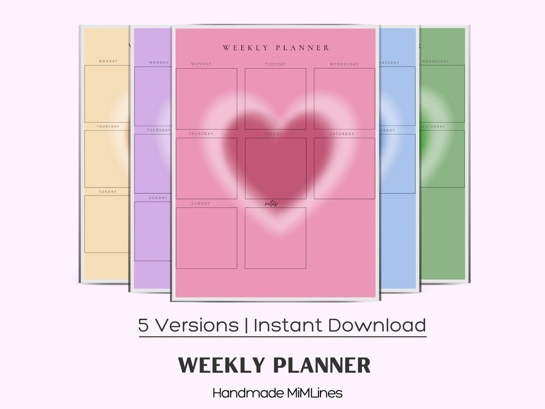 Heart Weekly Planner Aesthetic Planner Danish Pastel Color - Etsy