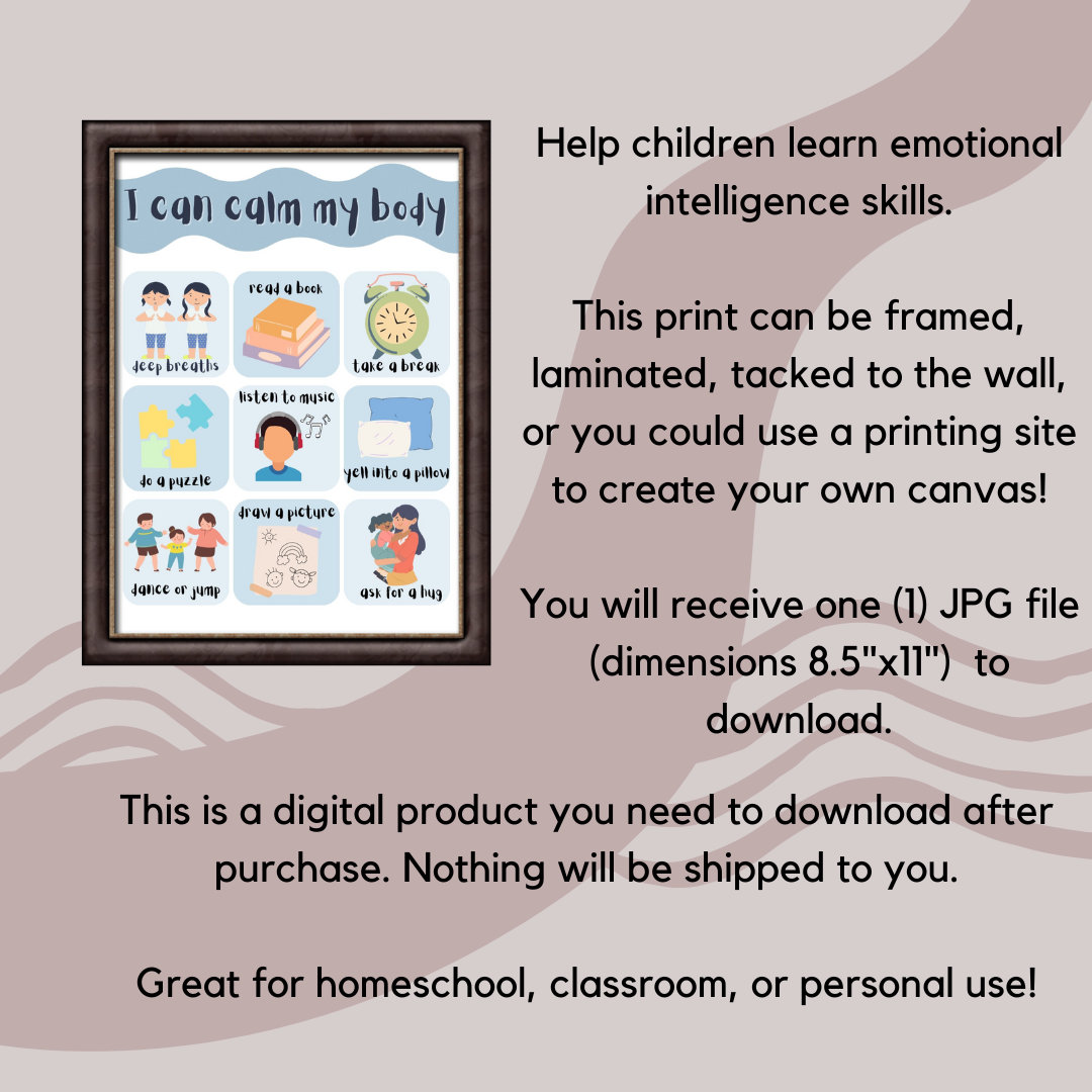 Children's Calm Down Corner Chart, Visual Aid for Autism/adhd ...