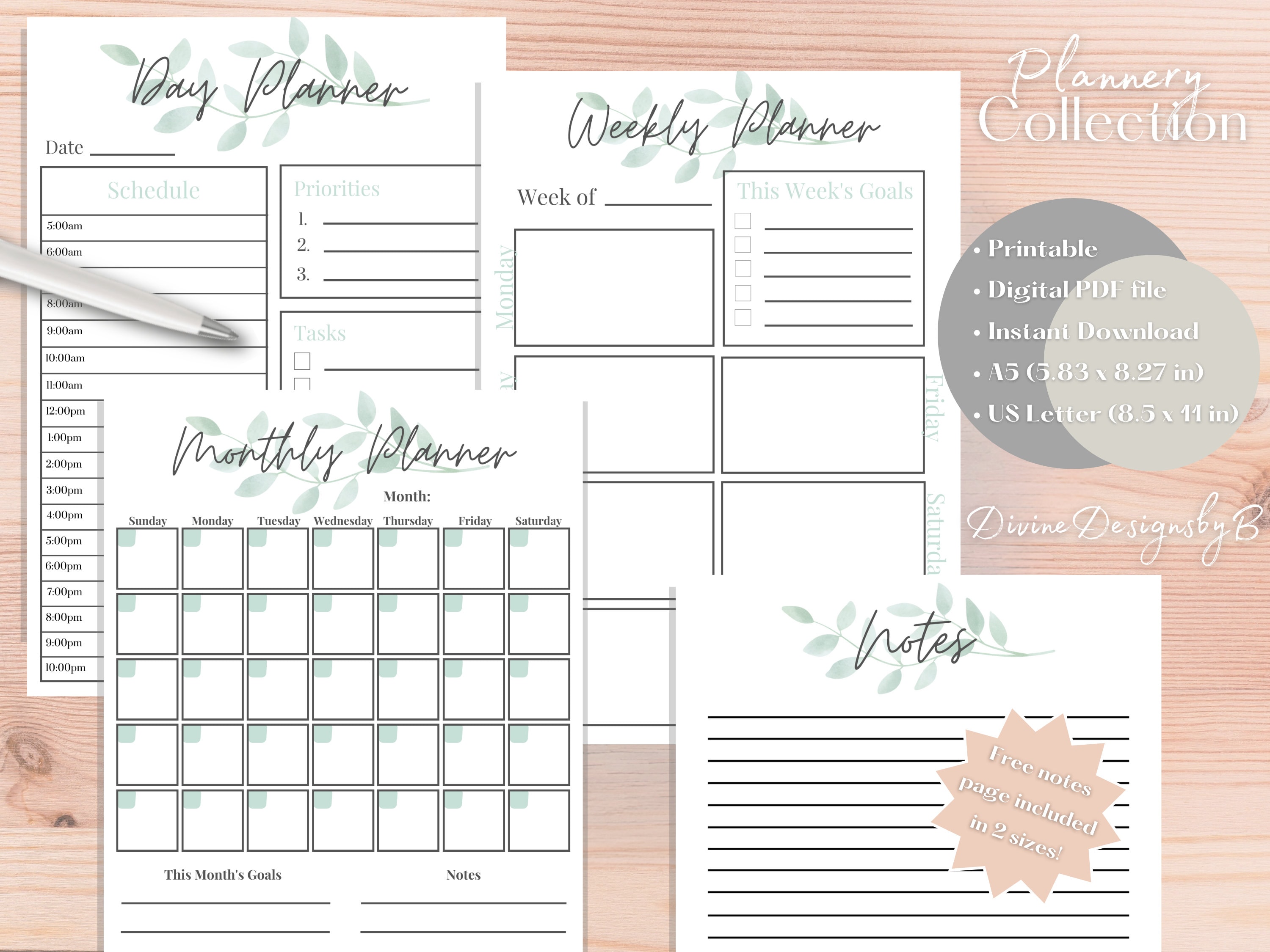 Botanical Planner Set | Printable Planner Pages | Day, Weekly, Monthly ...