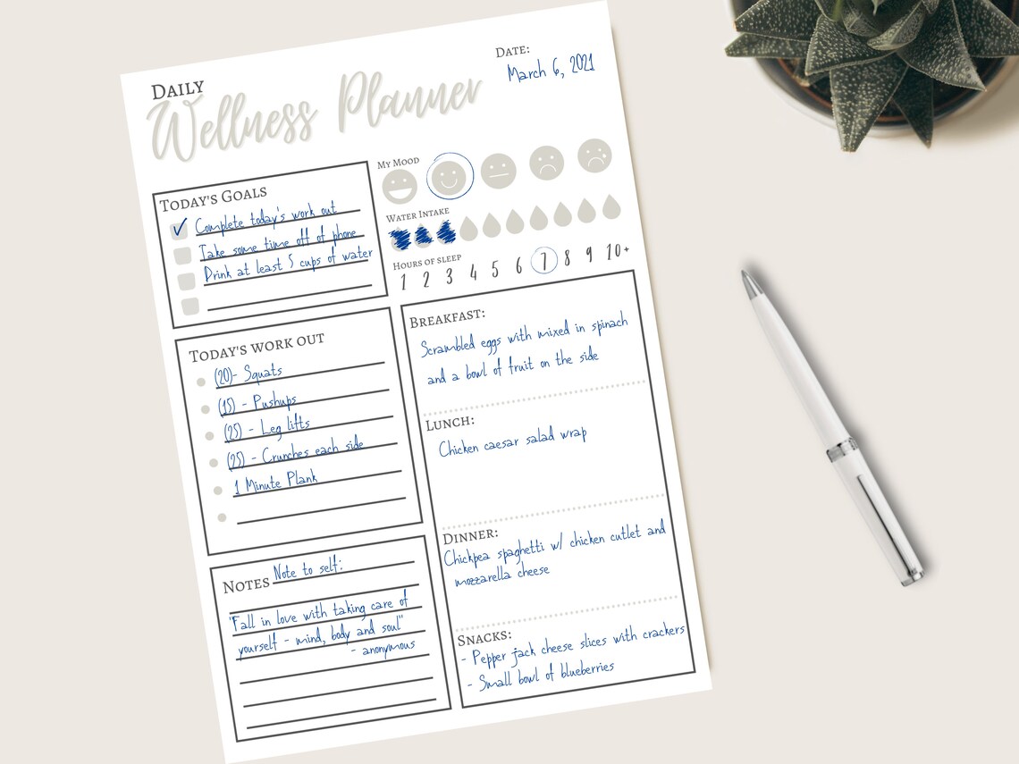 Daily Wellness Planner Printable Wellness Planner Wellness Planner PDF ...
