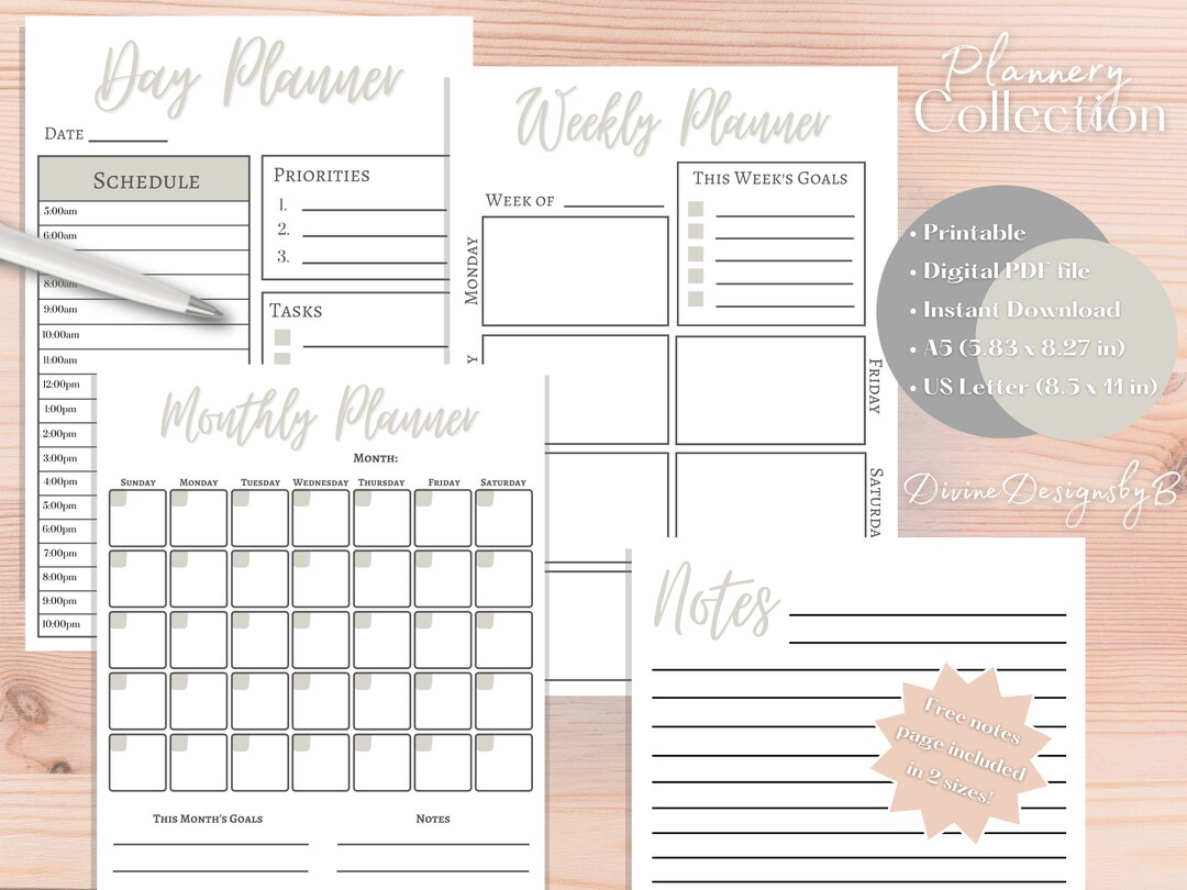 Simplicity Planner Set | Printable Planner Pages | Day, Weekly, Monthly ...