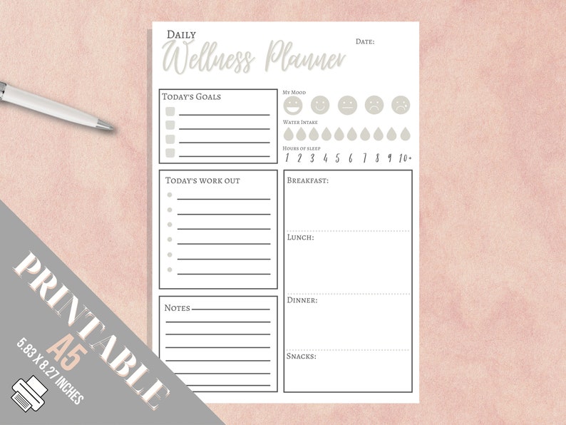 Daily Wellness Planner Printable Wellness Planner Wellness Planner PDF ...