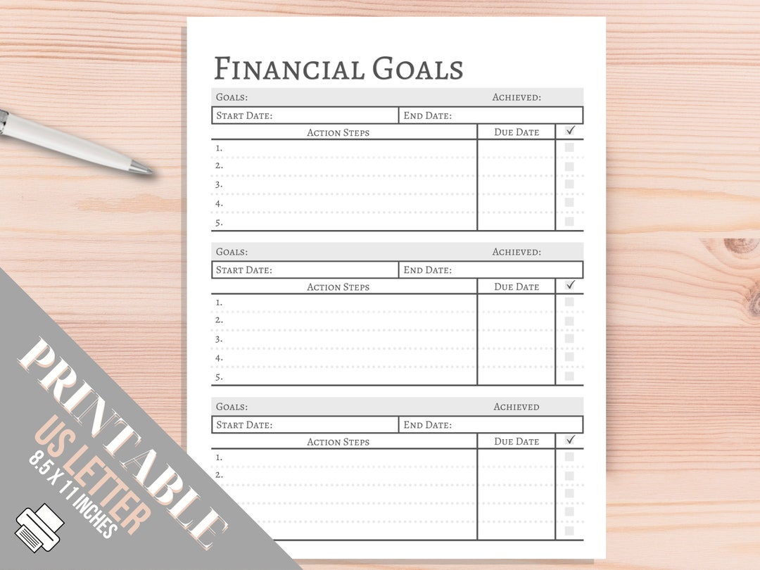 Financial Goals Page Printable Financial Goals Financial Goals PDF ...