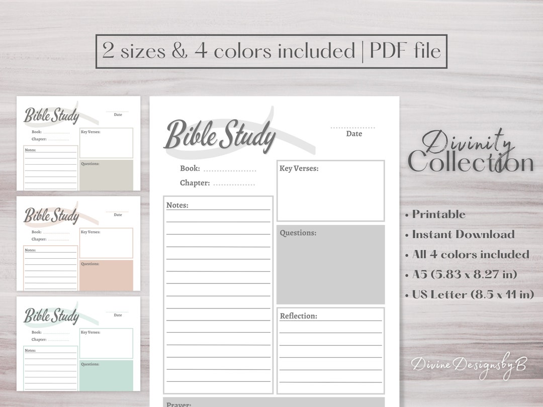 Bible Study Notes Note Taking Bible Reflection Notes A5 Study Page US ...