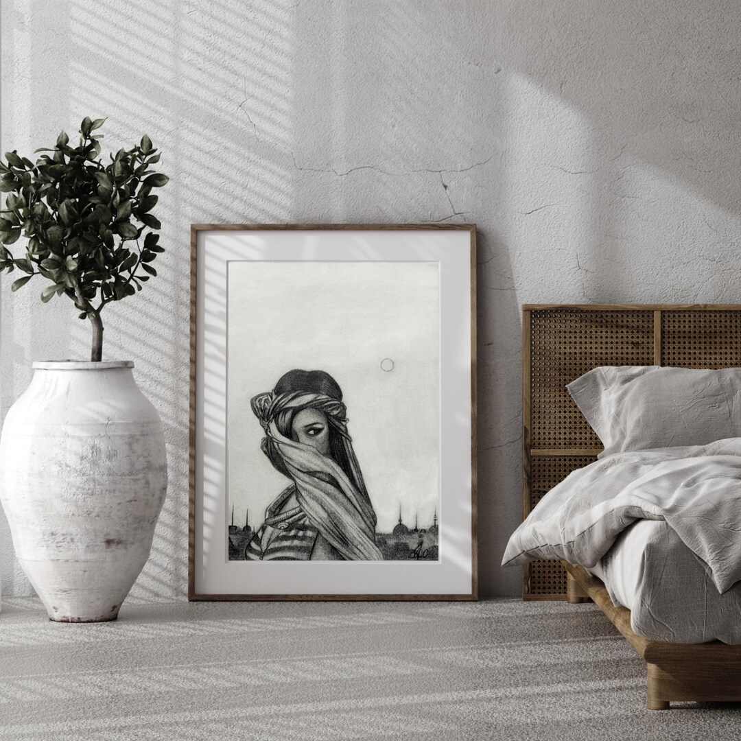 Fine Art Print Orient Woman by Sunset Graphite Drawing 1001 Night - Etsy