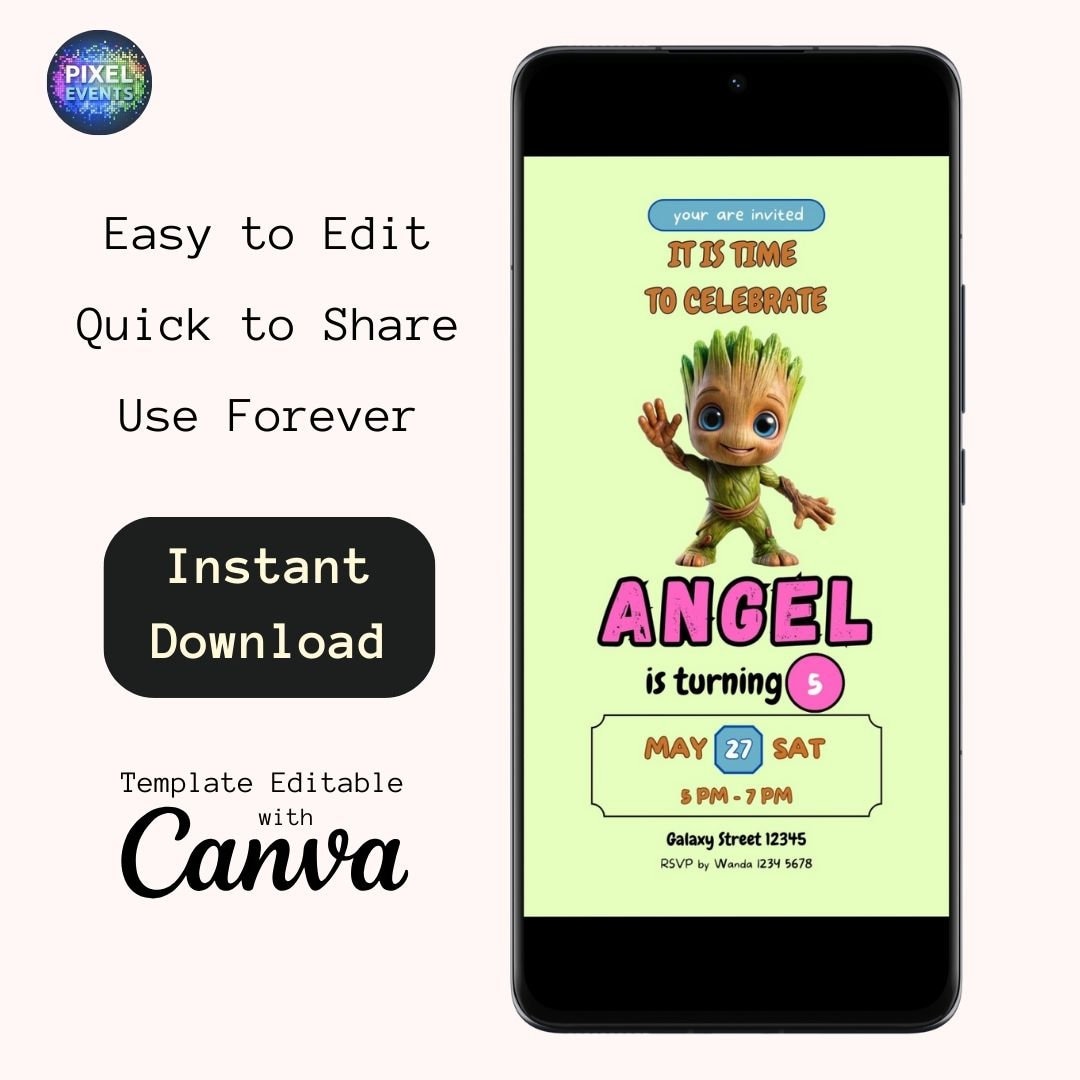 ANIMATED DIGITAL Birthday Groot INVITATION | Downloadable Editable ...