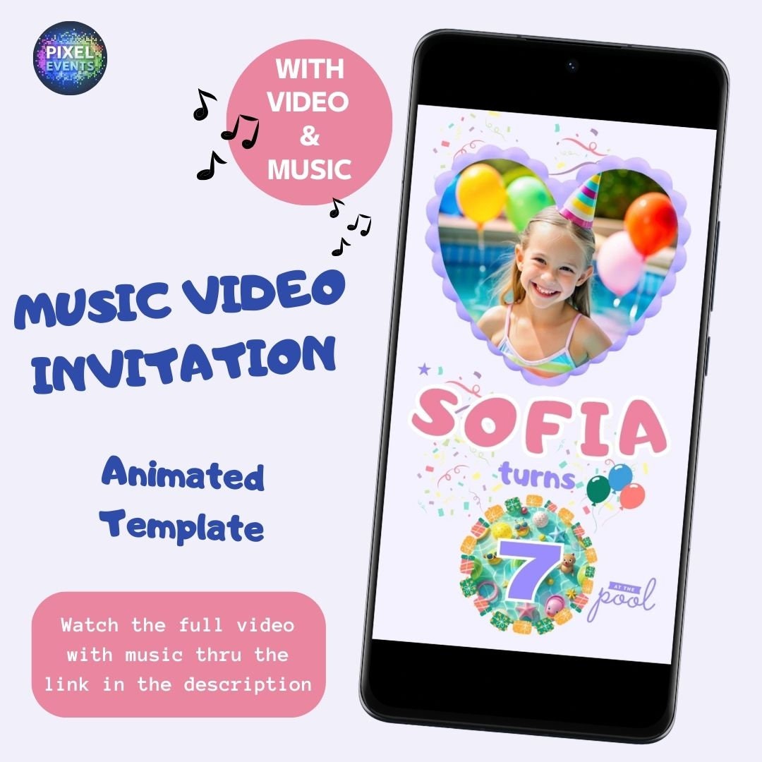 POOL Party Birthday Invitation, MUSIC VIDEO Invitation Birthday ...