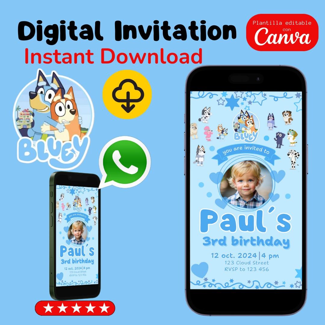 Blue Little Boy BIRTHDAY E-INVITATION | Editable Mobile Birthday ...