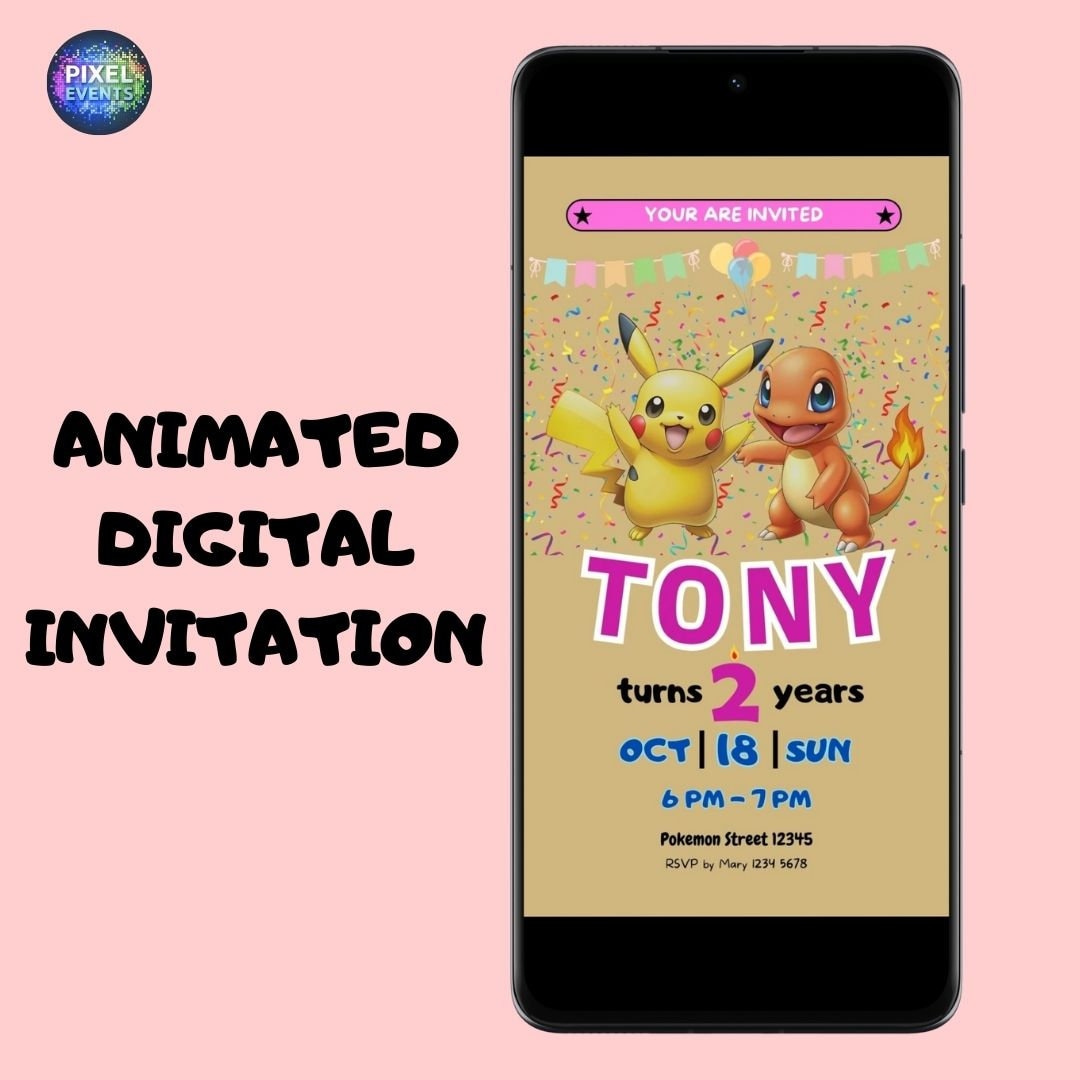 ANIMATED DIGITAL Birthday INVITATION Pikachu & Charmander ...