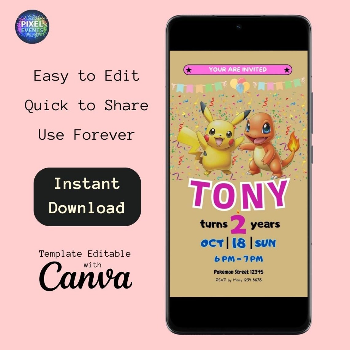 ANIMATED DIGITAL Birthday INVITATION Pikachu & Charmander ...