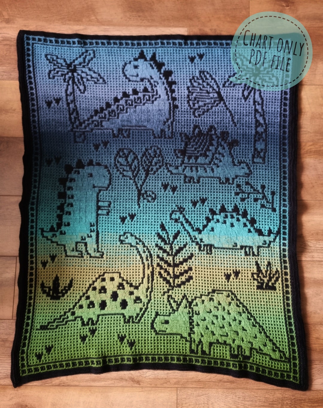 DINOSAIC Blanket, PDF File Pattern, Chart Only Crochet Mosaic Blanket ...