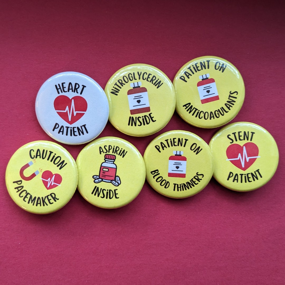 Heart Patient Buttons, Cardiac Medical Alert Pins , Cardiac Medical ...