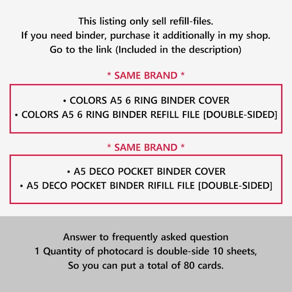 Office Colors A5 6 Ring Binder Refill File Photocard Sleeves Seal ...