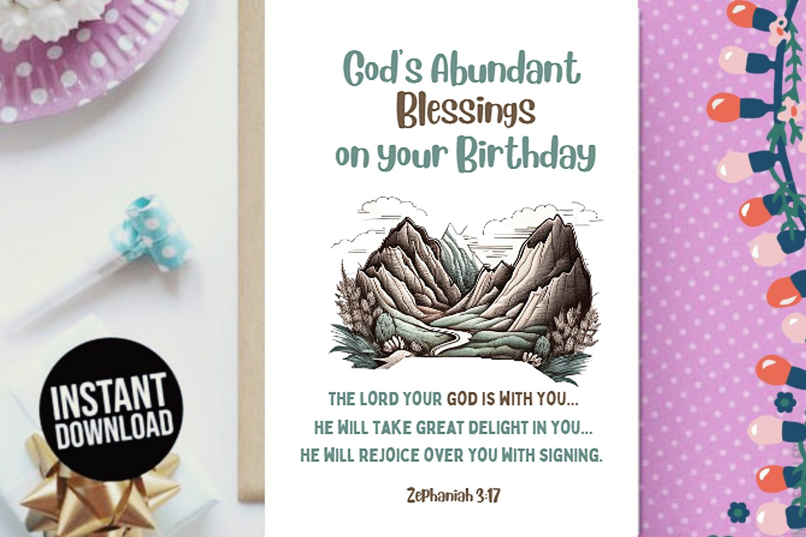 Printable Birthday Card Christian Bible Scripture Downloadable Digital ...