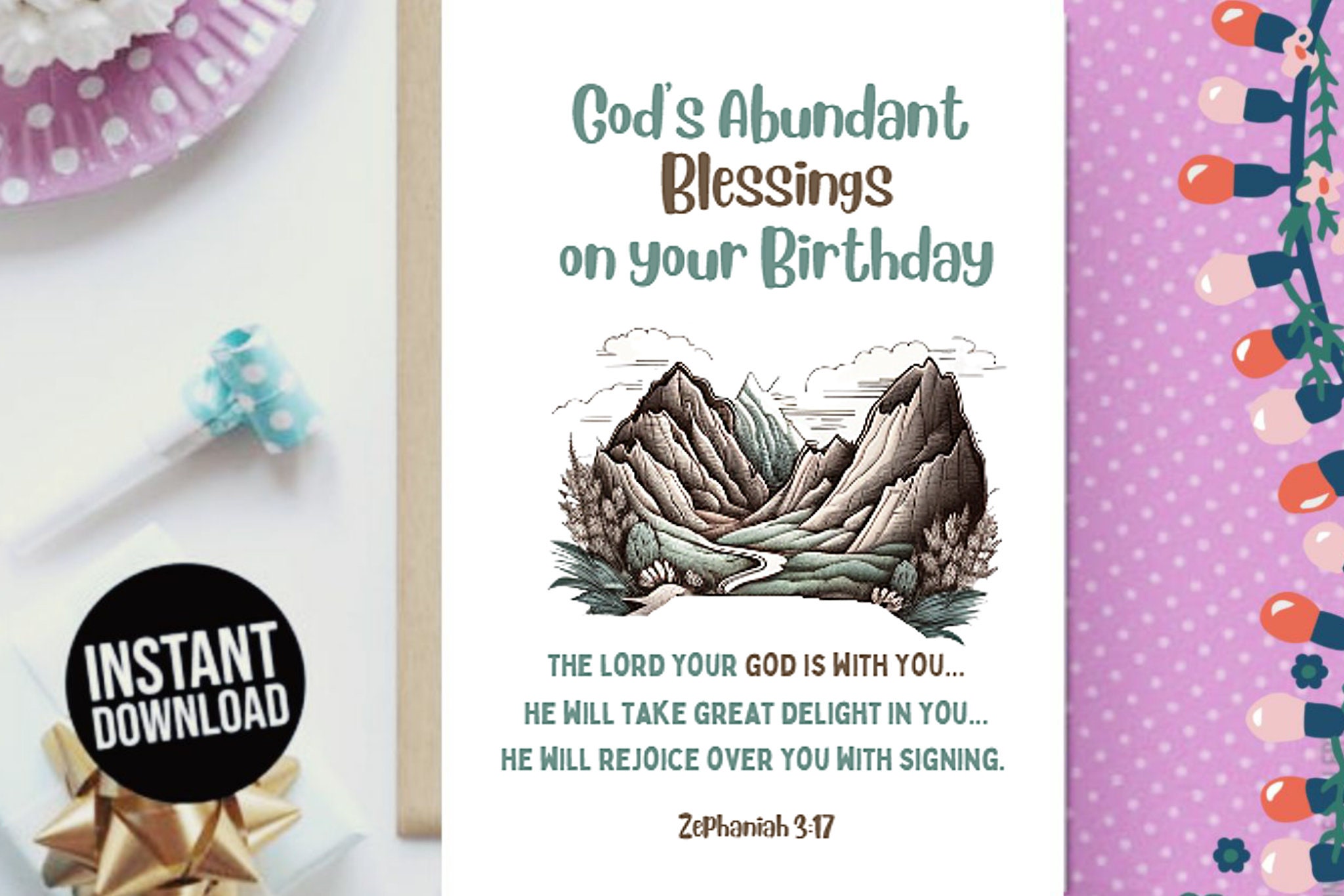 Printable Birthday Card Christian Bible Scripture Downloadable Digital ...