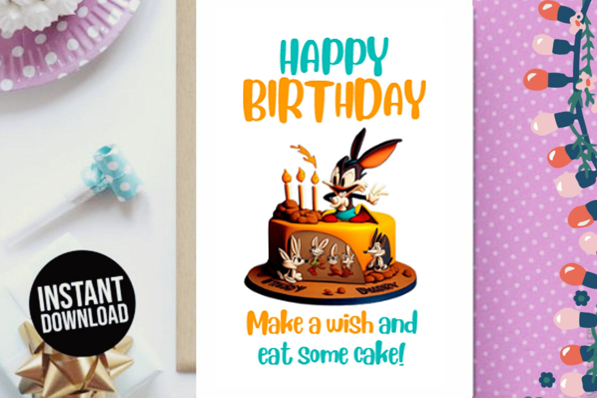 Printable Birthday Card Cute Cartoon Downloadable Digital Birthday Card ...
