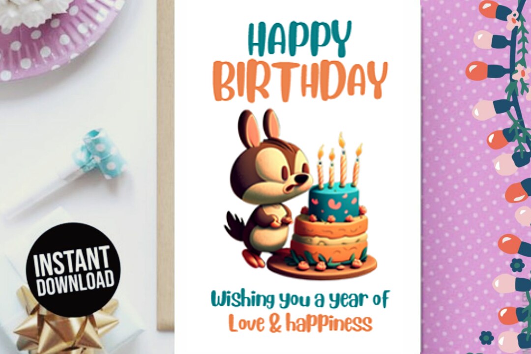 Printable Birthday Card Cute Cartoon Downloadable Digital Birthday Card ...